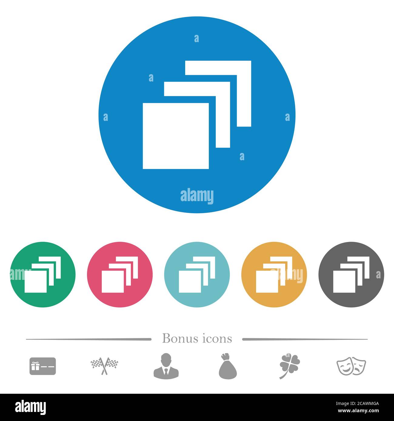 Multiple canvases flat white icons on round color backgrounds. 6 bonus ...