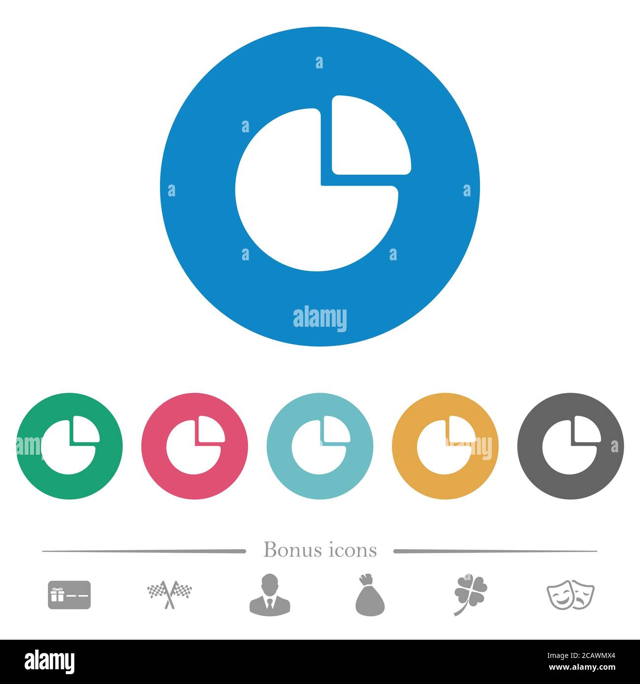 Pie chart flat white icons on round color backgrounds. 6 bonus icons ...