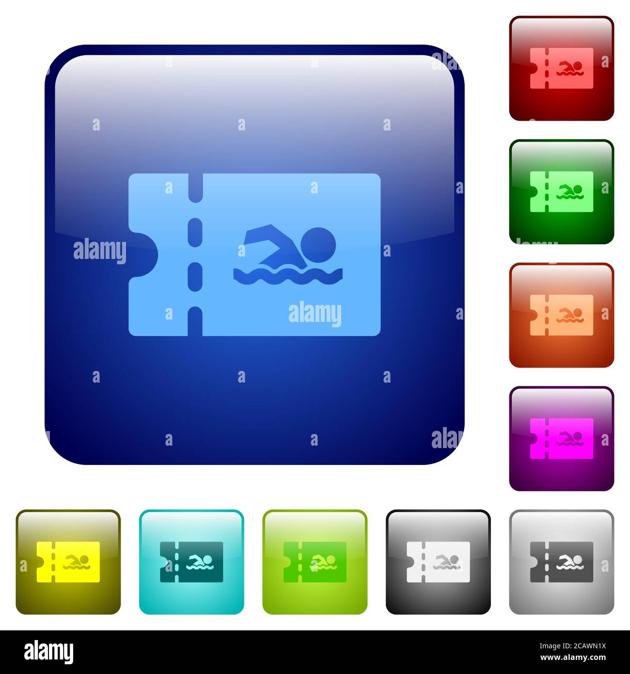 Swimming pool discount coupon icons in rounded square color glossy ...