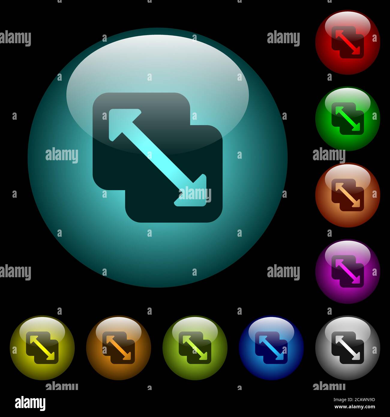 Merge Shapes Icons In Color Illuminated Spherical Glass Buttons On