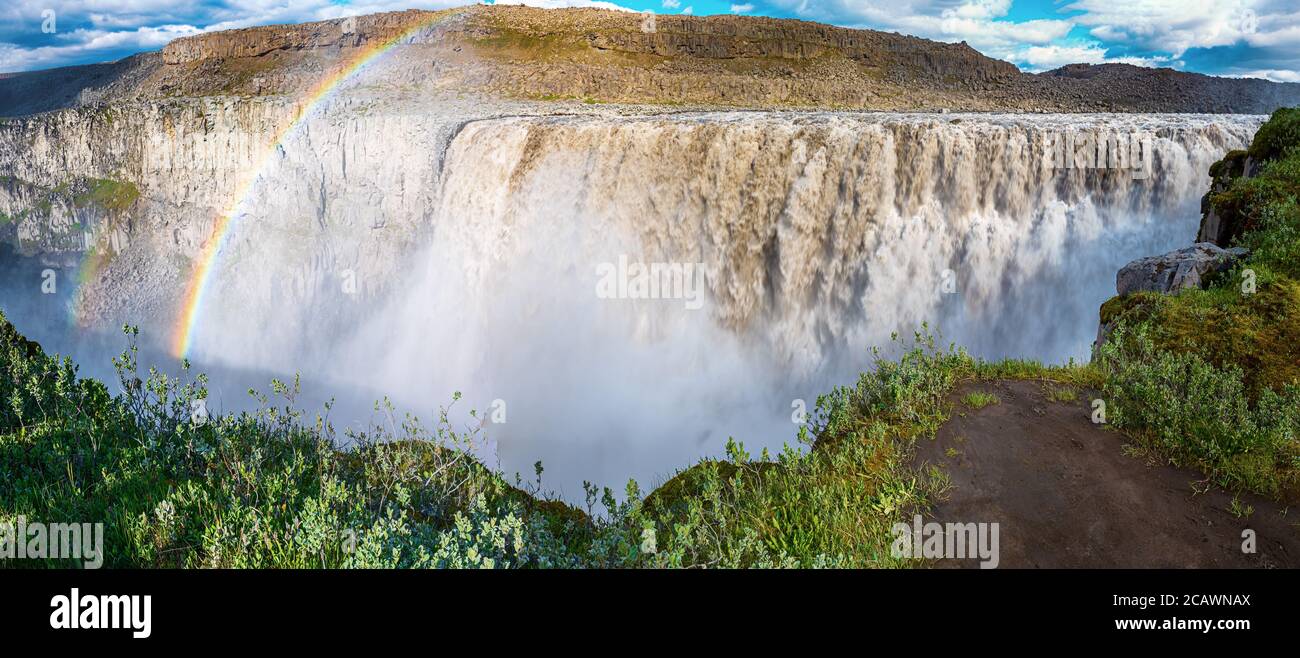The most powerful waterfall in Europe - Dettifoss waterfall, north Iceland, natural travel ...