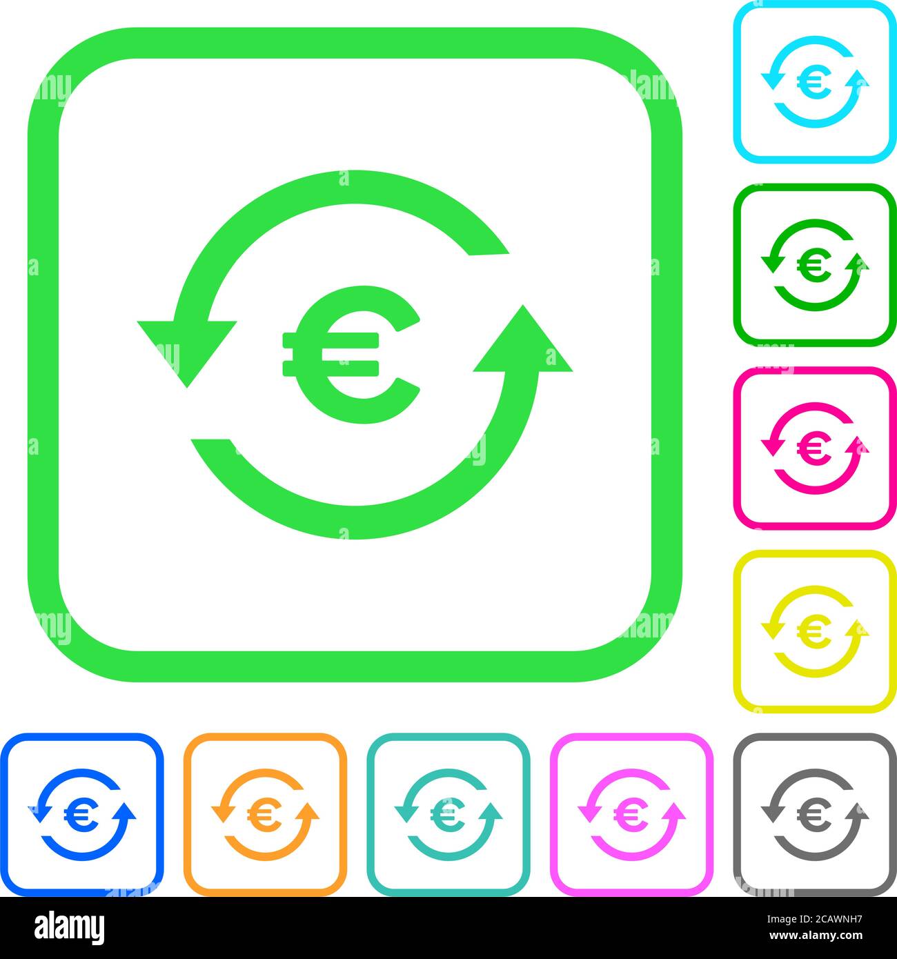 Euro pay back vivid colored flat icons in curved borders on white ...