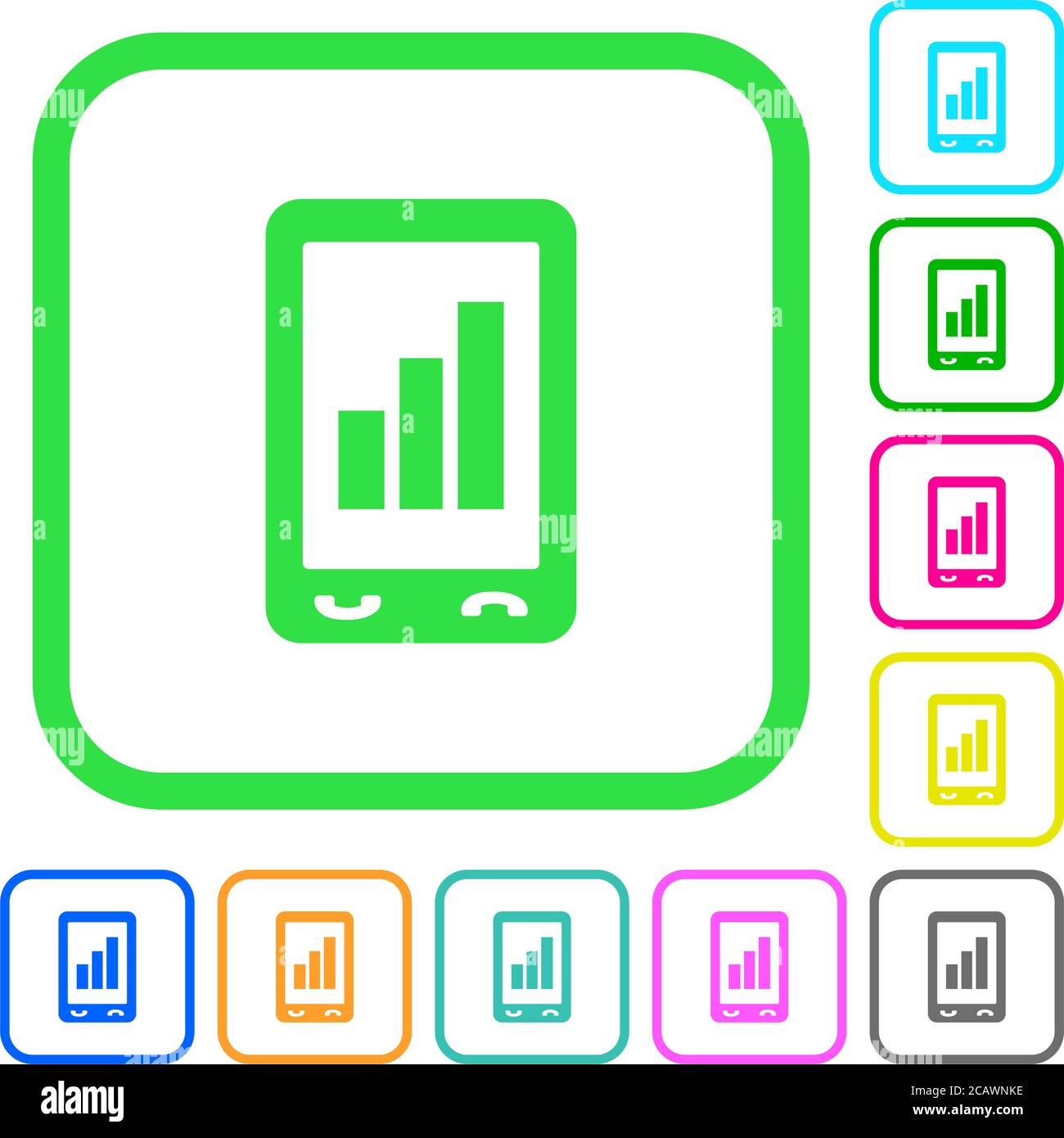 Mobile signal strength vivid colored flat icons in curved borders on ...