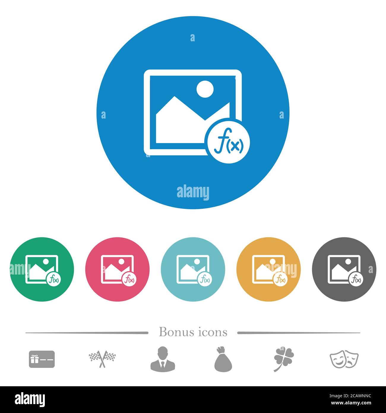 Image effects flat white icons on round color backgrounds. 6 bonus ...