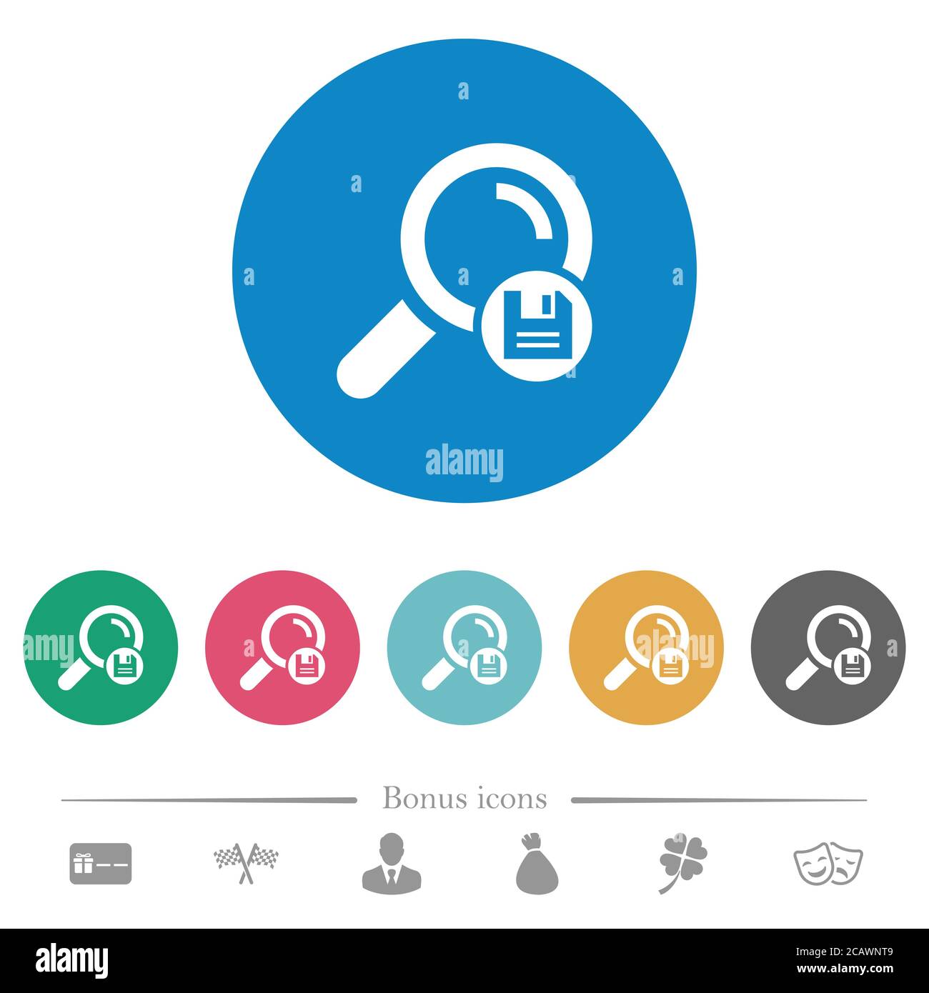 Save search results flat white icons on round color backgrounds. 6 ...