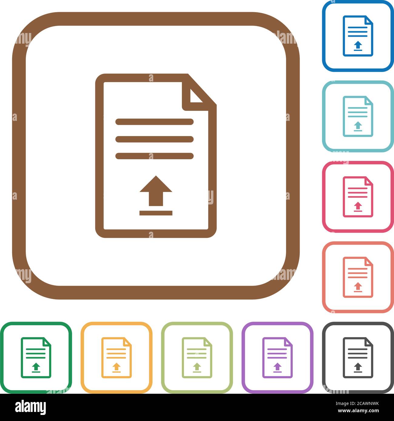 Upload document simple icons in color rounded square frames on white ...