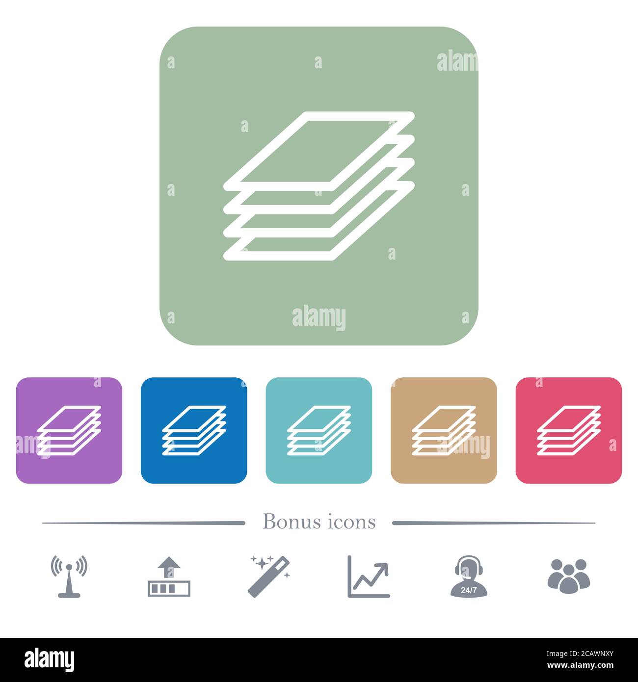 Printing papers white flat icons on color rounded square backgrounds. 6 ...