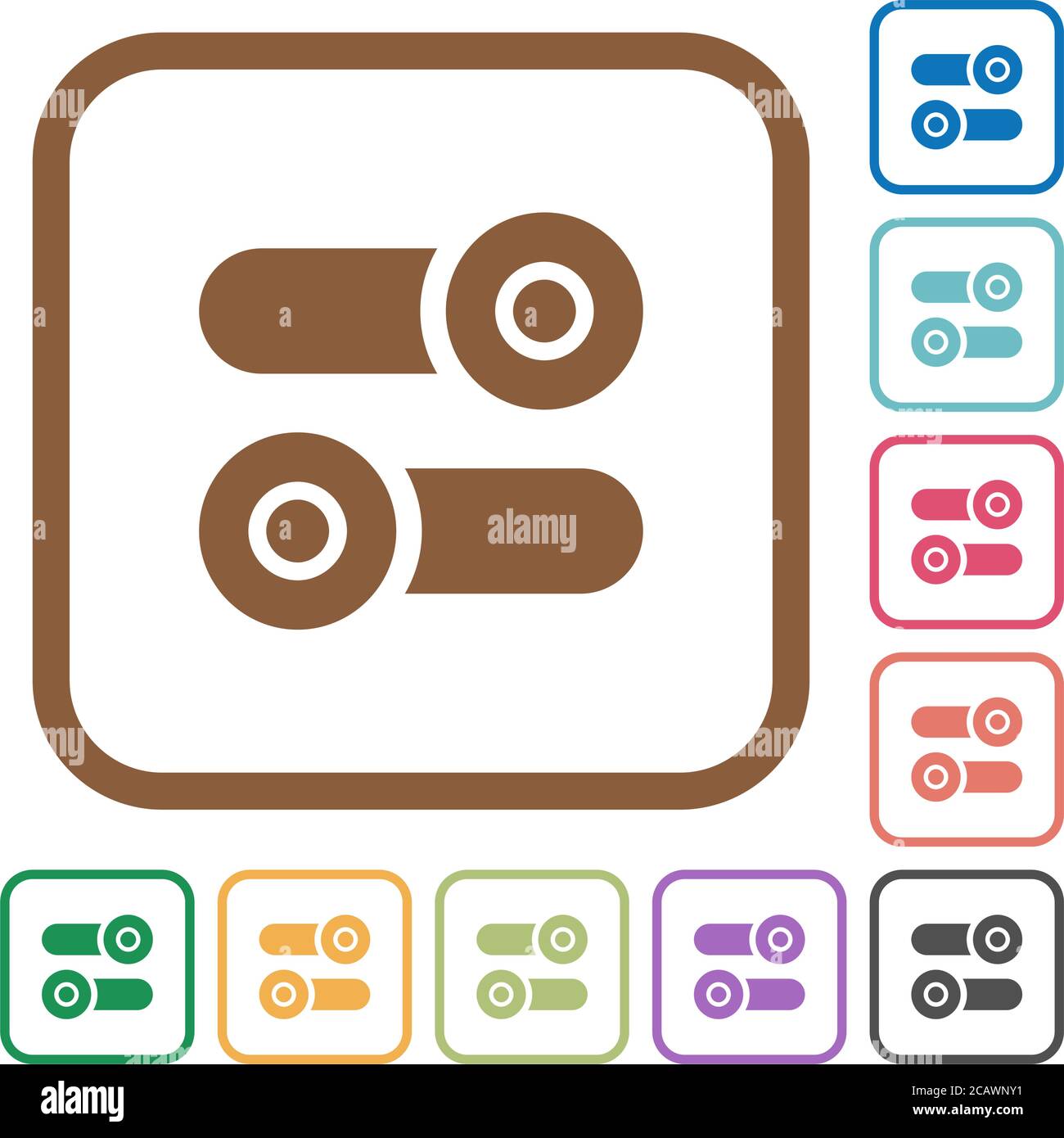 Toggle Switches Simple Icons In Color Rounded Square Frames On White