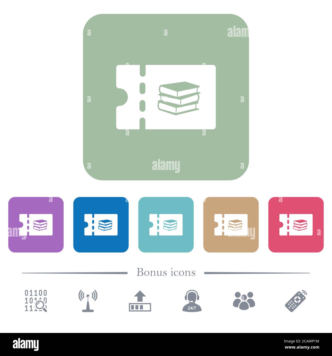Bookstore discount coupon white flat icons on color rounded square ...
