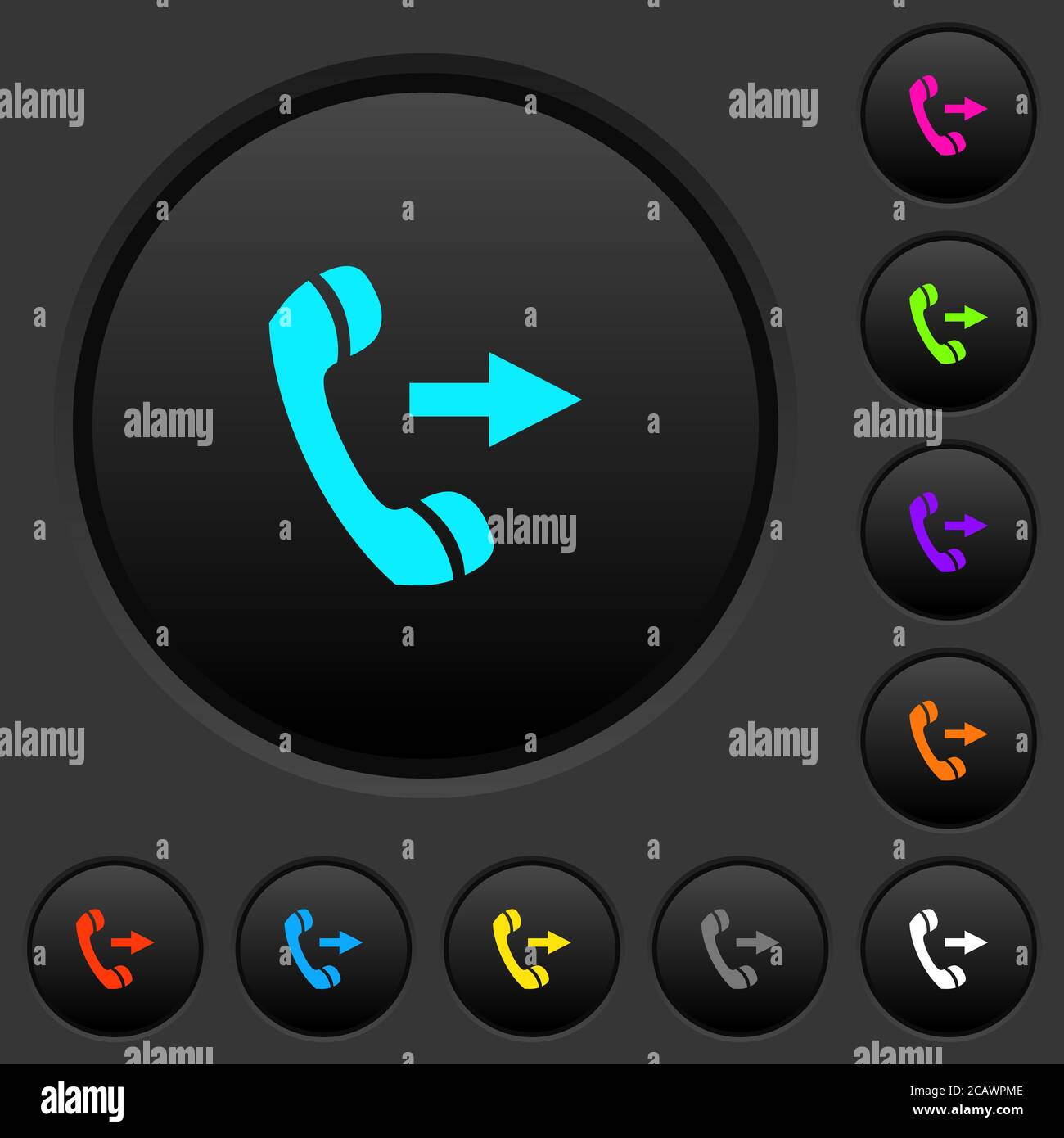 Outgoing phone call dark push buttons with vivid color icons on dark ...