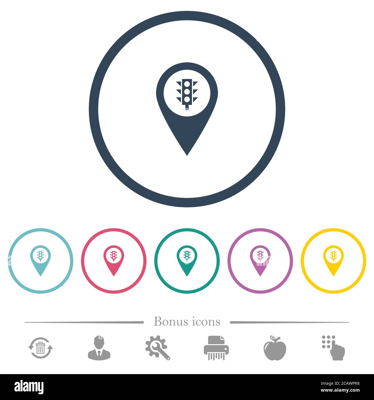 Traffic light GPS map location flat color icons in round outlines. 6 ...