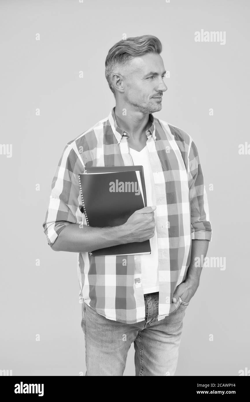 ready for exam test. male student portrait. handsome man enjoy study at ...