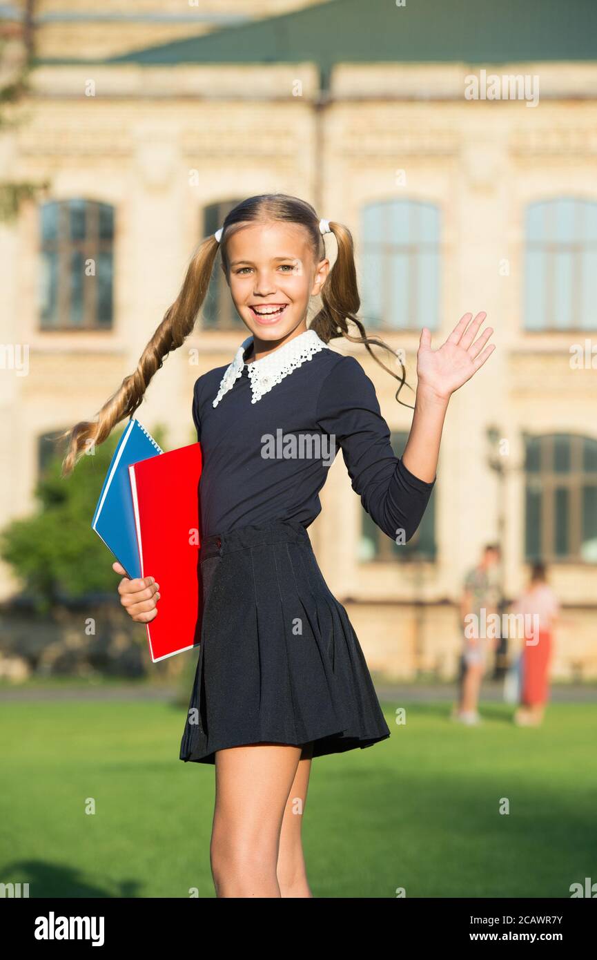 Perfect girl school student uniform hold books, language courses ...