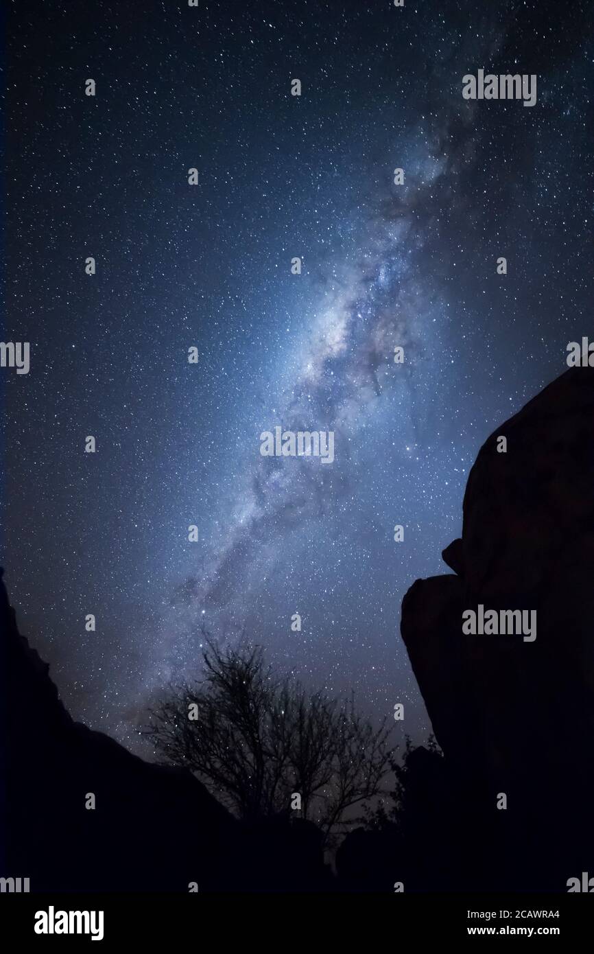 The magic of the night sky of Namibia, the Milky Way seen in camping of ...