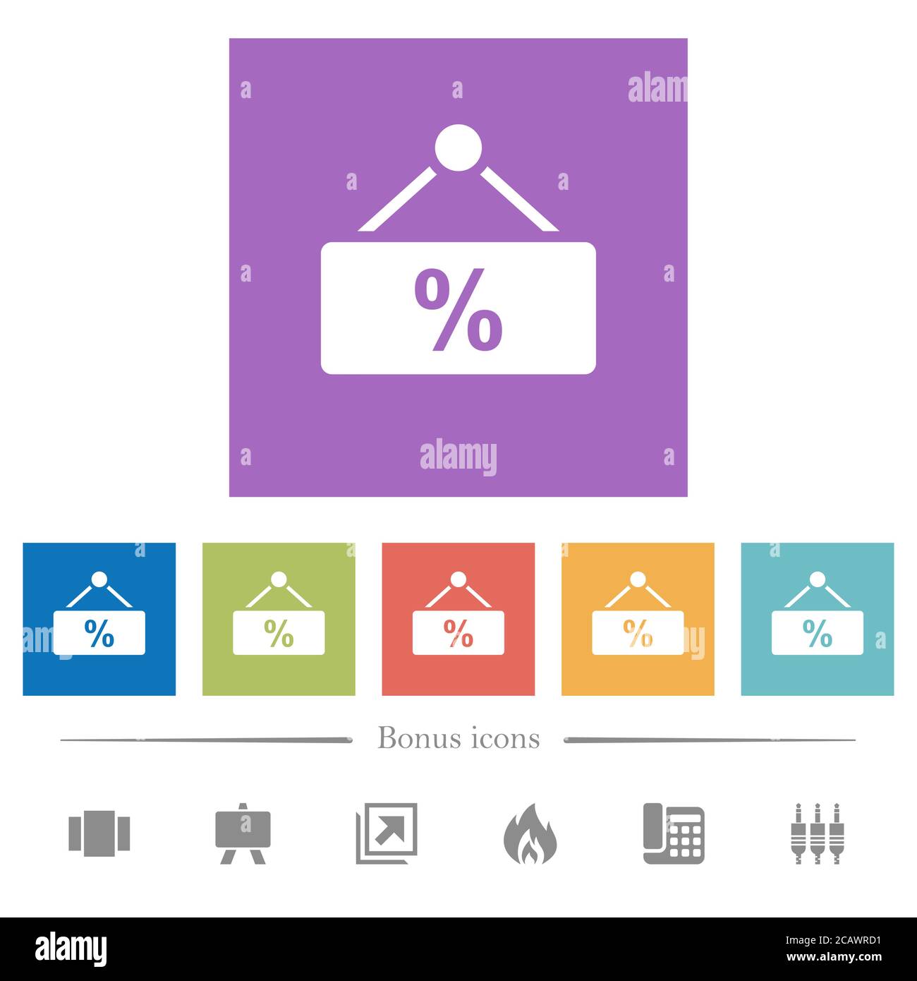 hanging discount table flat white icons in square backgrounds. 6 bonus ...