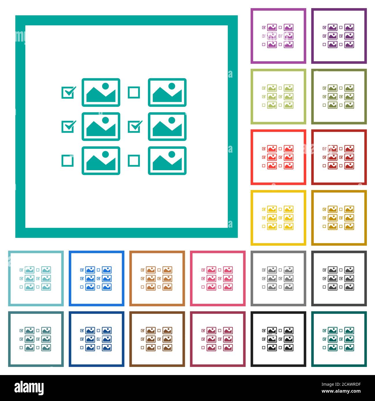 Multiple image selection with checkboxes flat color icons with quadrant ...
