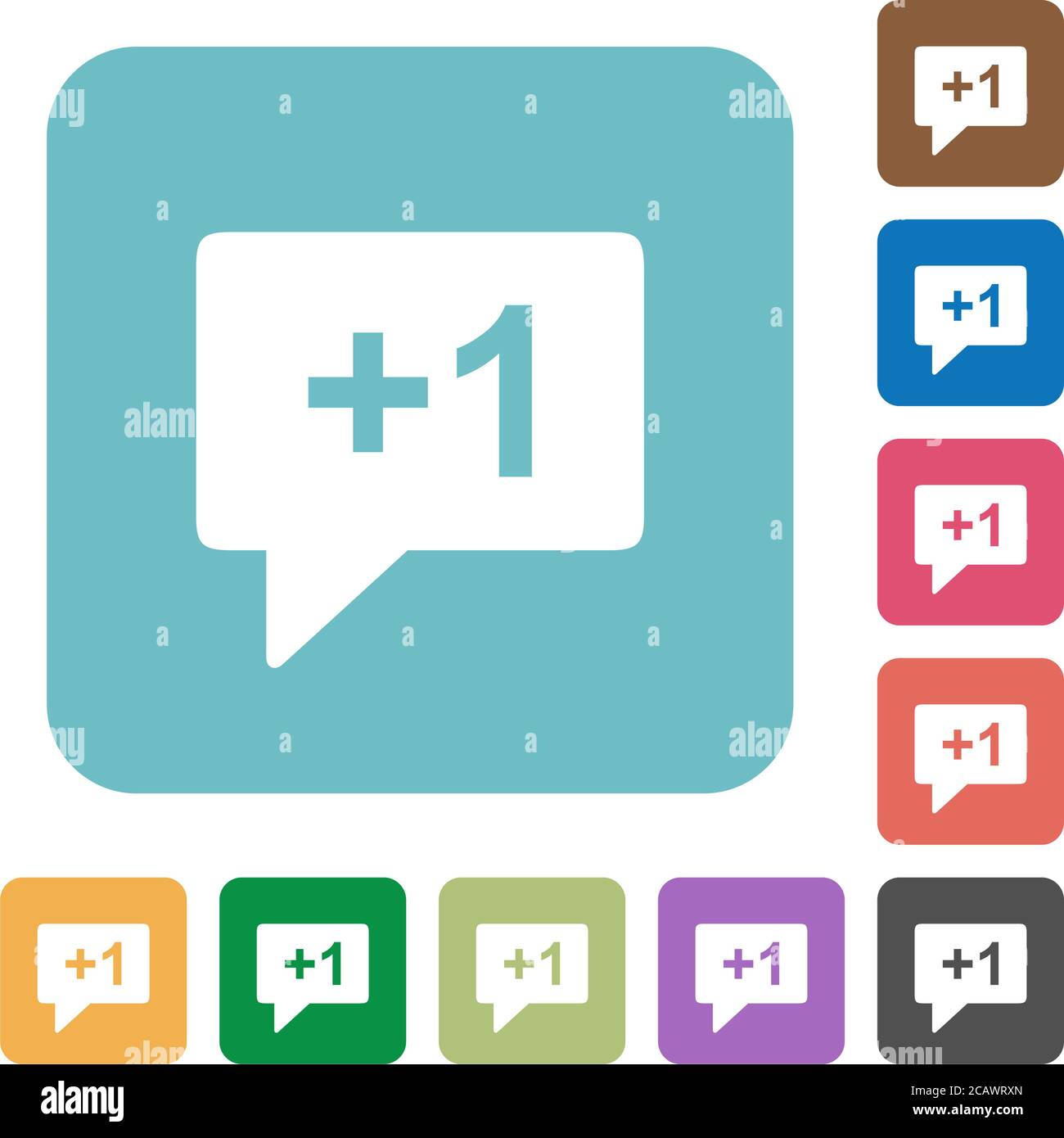 Plus one sign white flat icons on color rounded square backgrounds ...