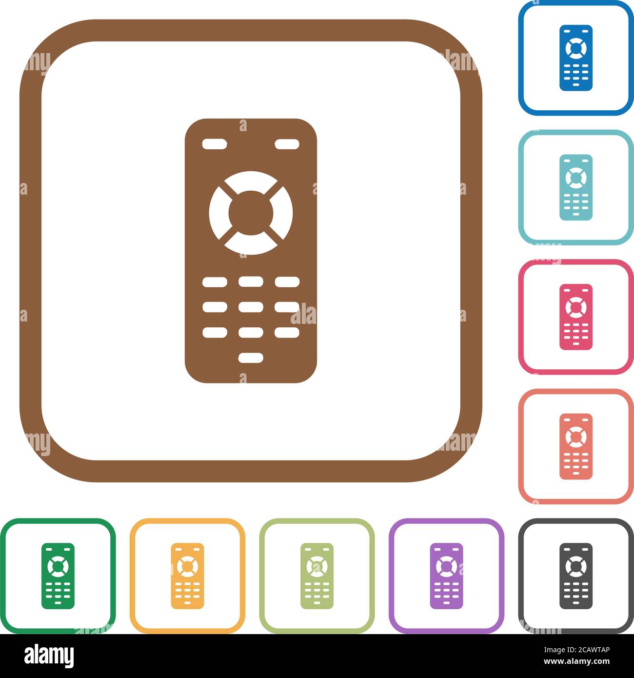 Remote control simple icons in color rounded square frames on white ...