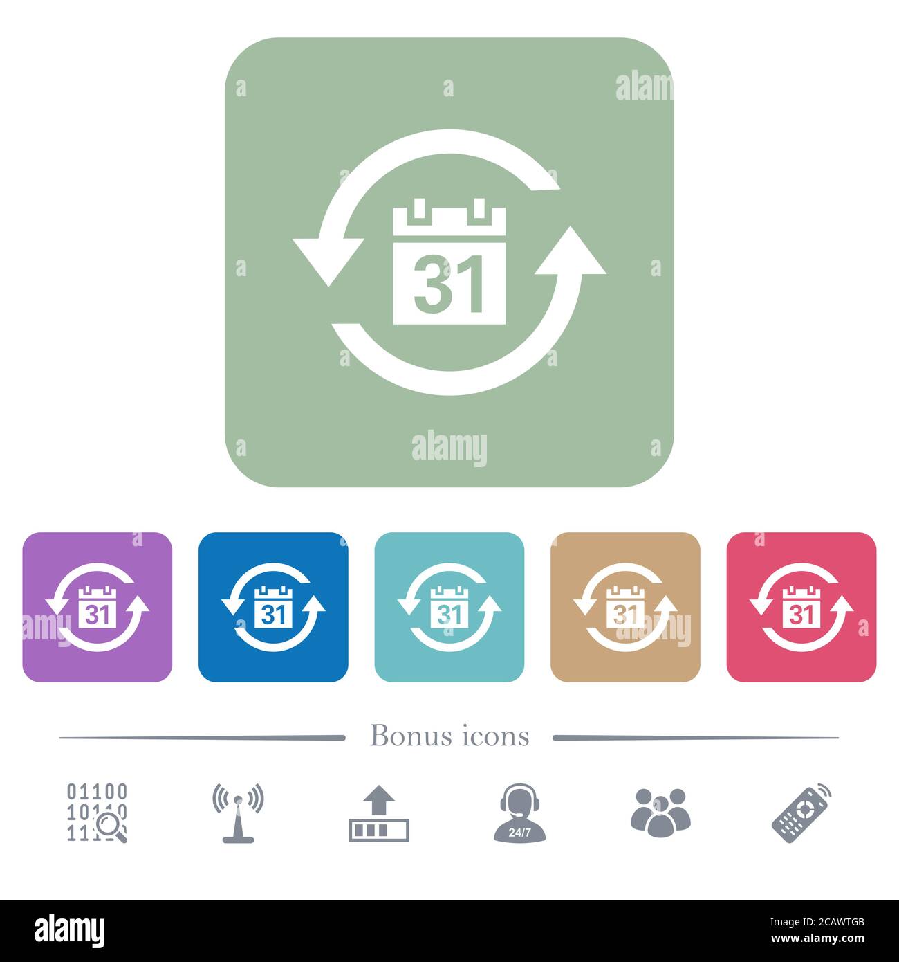 Monthly subscription white flat icons on color rounded square ...