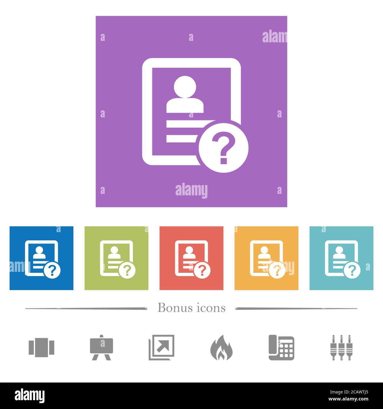 Unknown contact flat white icons in square backgrounds. 6 bonus icons ...