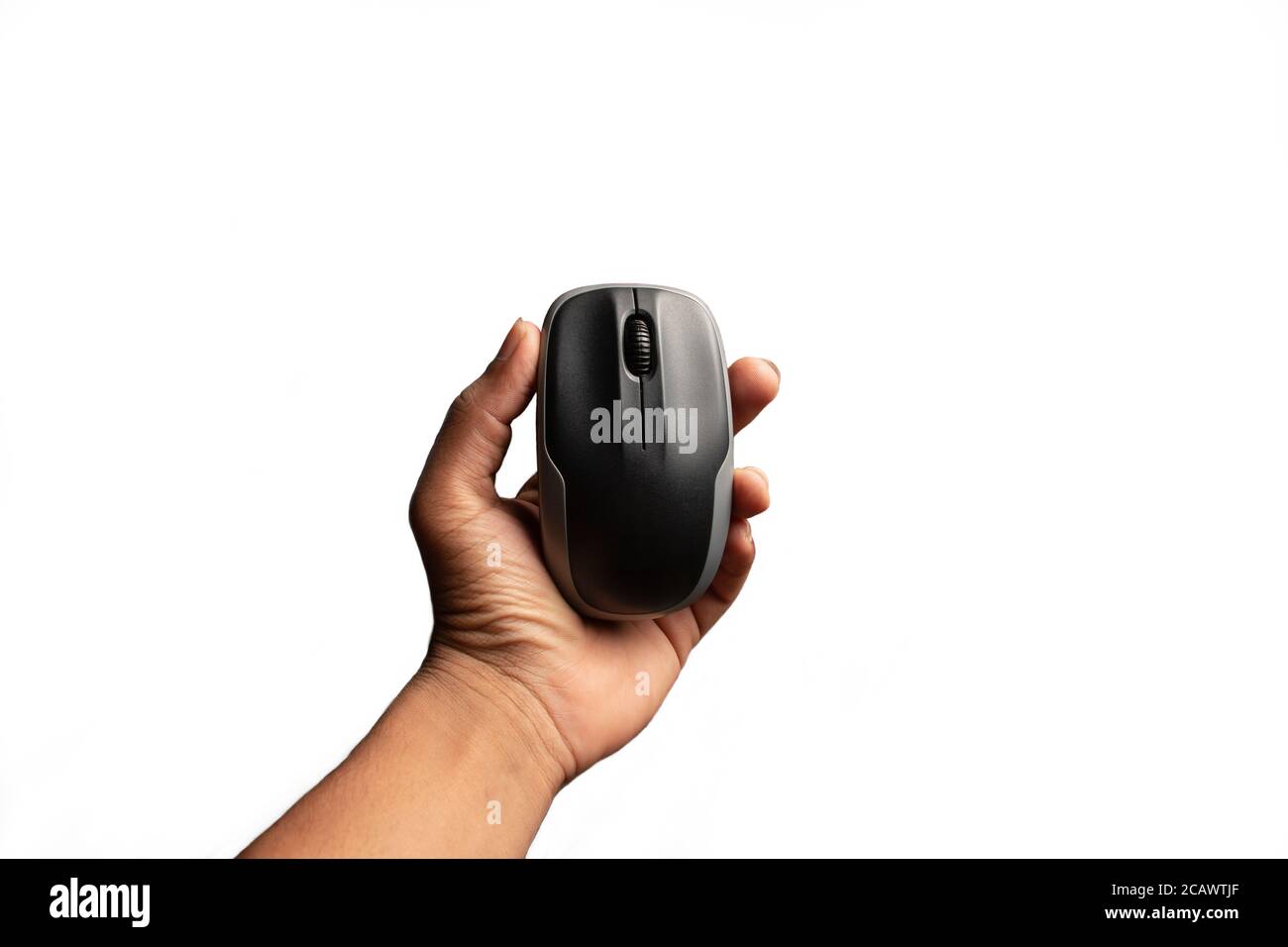 hand holding computer mouse isolated on the white background Stock ...