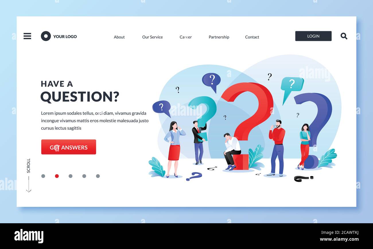 Frequently asked questions, FAQ, answers and problem solutions concept. Miniature people with ...