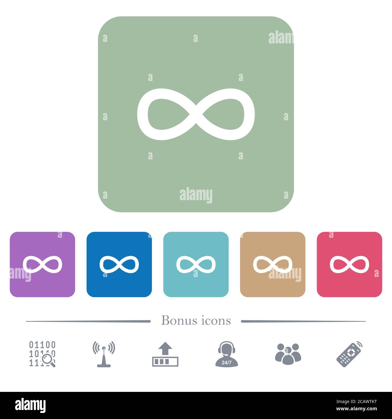 Infinity symbol white flat icons on color rounded square backgrounds. 6 ...