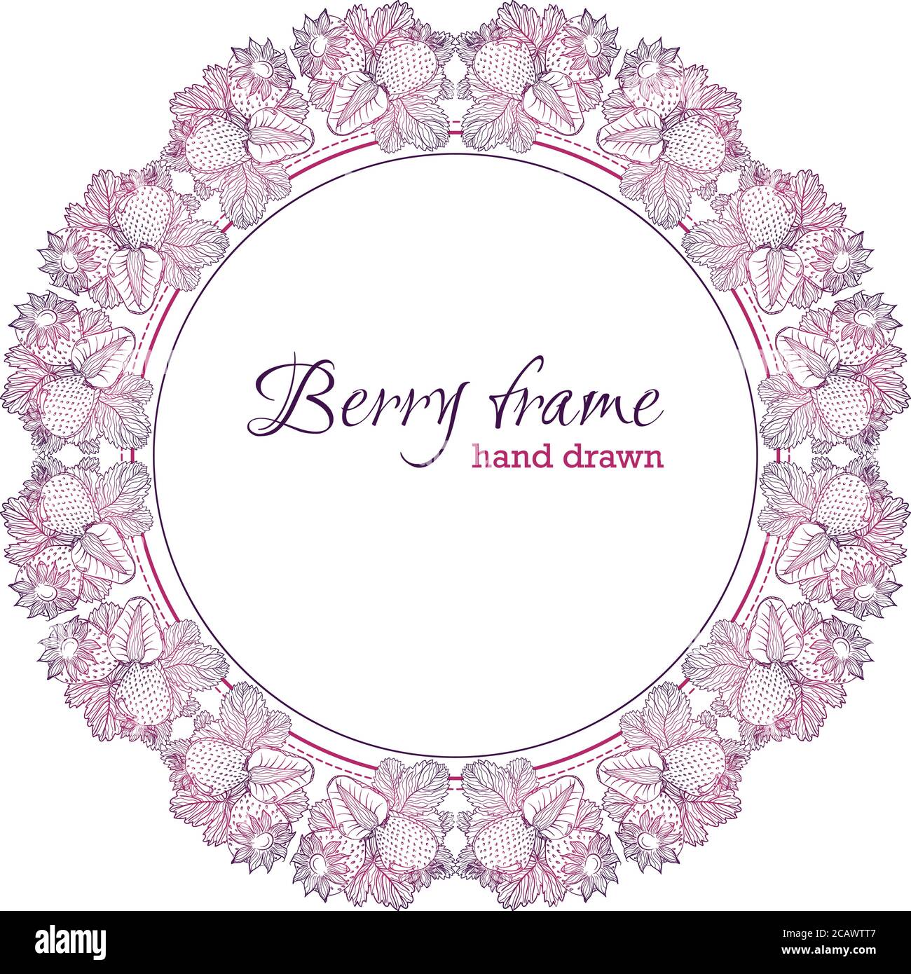 Round frame border pattern of organic fresh berry strawberry. Hand ...