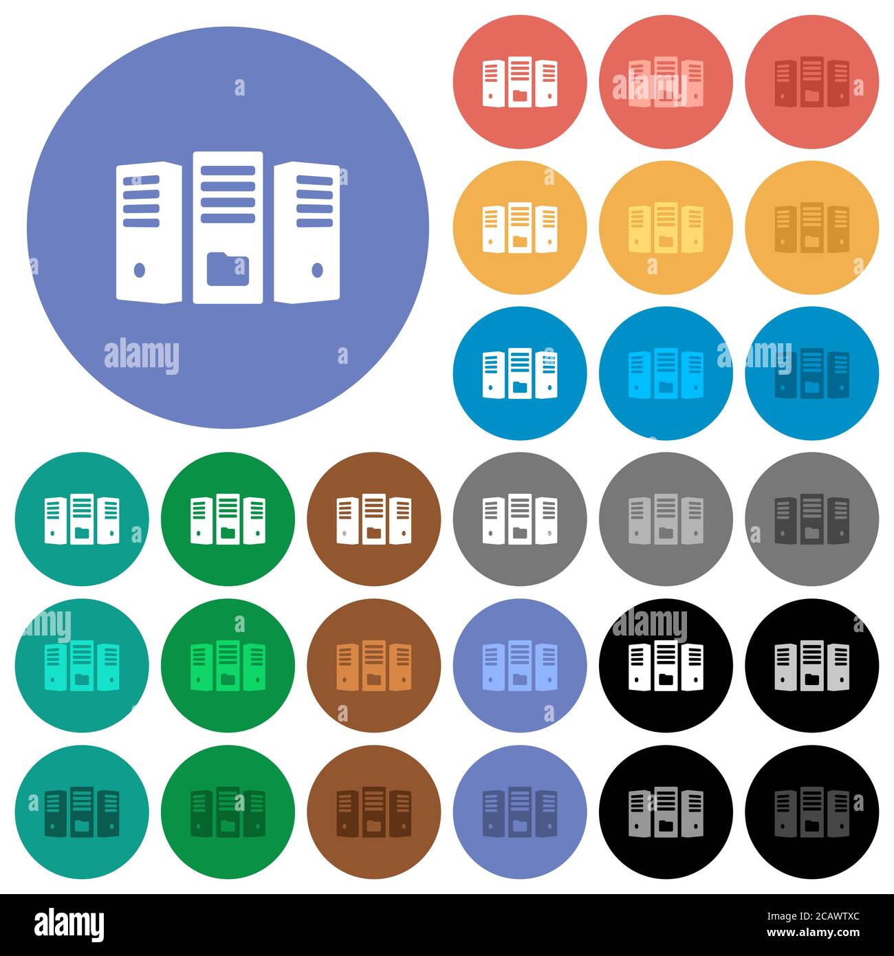 File server multi colored flat icons on round backgrounds. Included ...