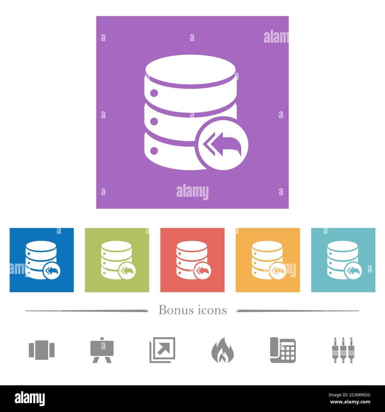 Database loopback flat white icons in square backgrounds. 6 bonus icons ...
