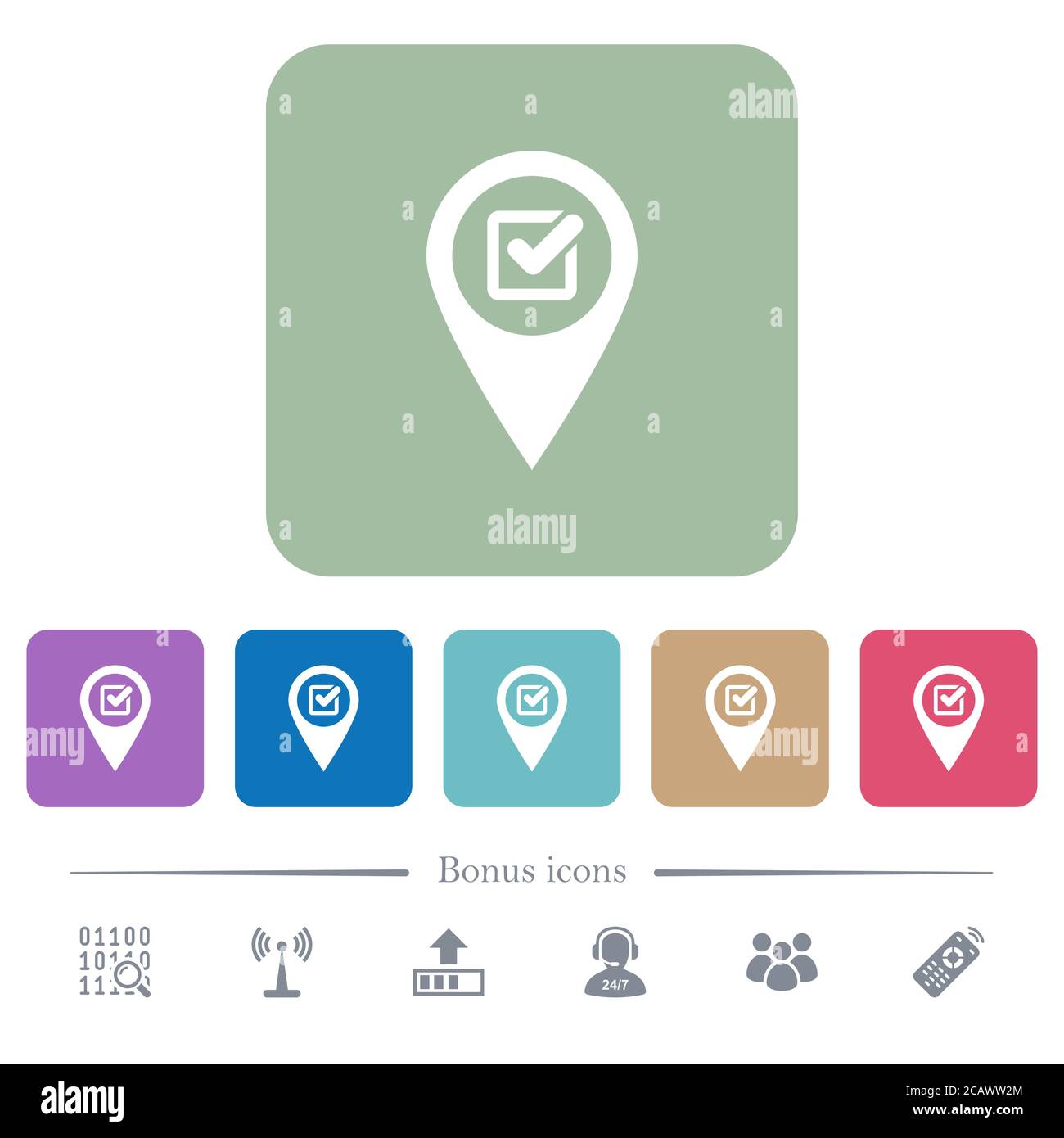 Checkpoint GPS map location white flat icons on color rounded square ...