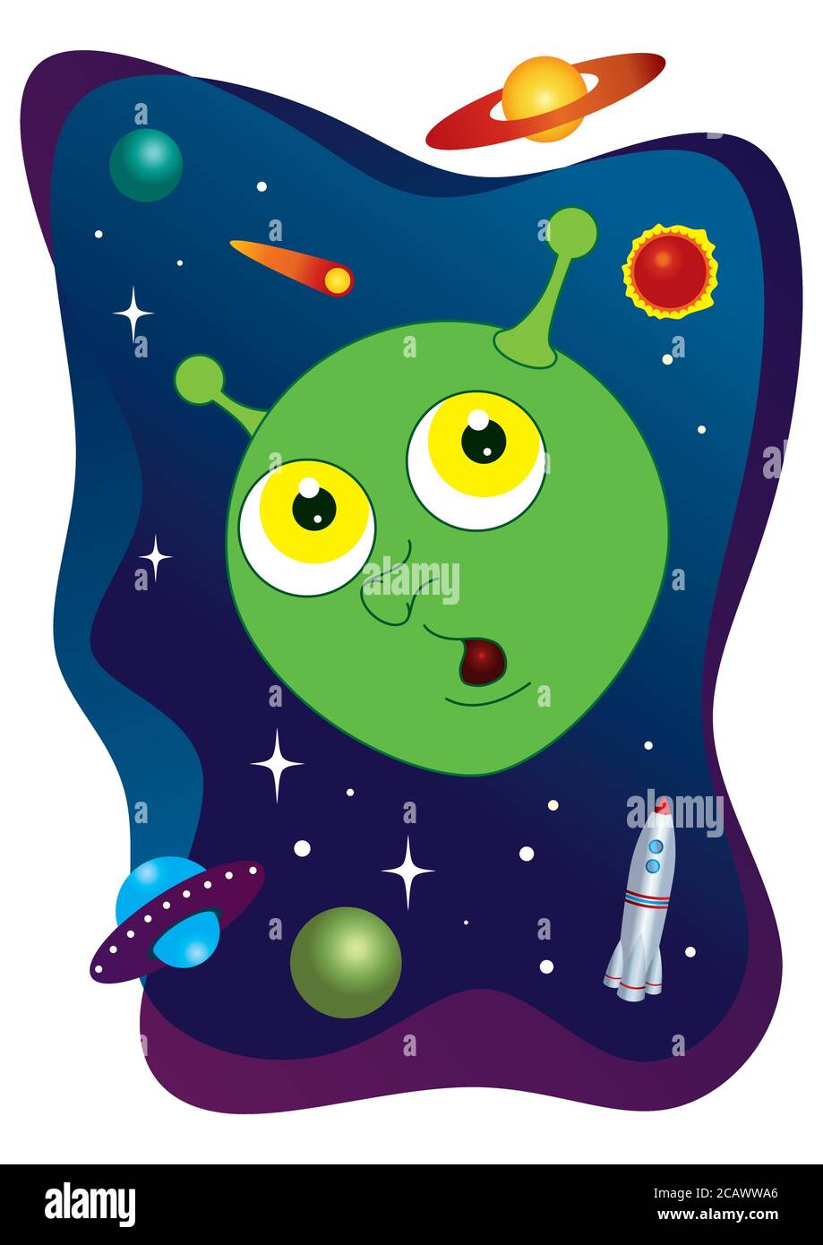 Cartoon Illustration Funny Alien Spaceship High Resolution Stock ...