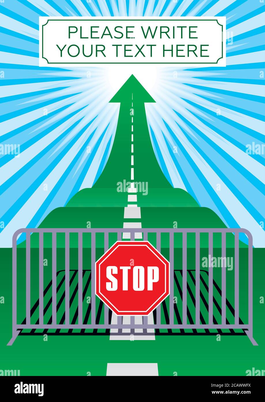 STOP sign, safety fence barrier with stop sign, Concept of the road to ...