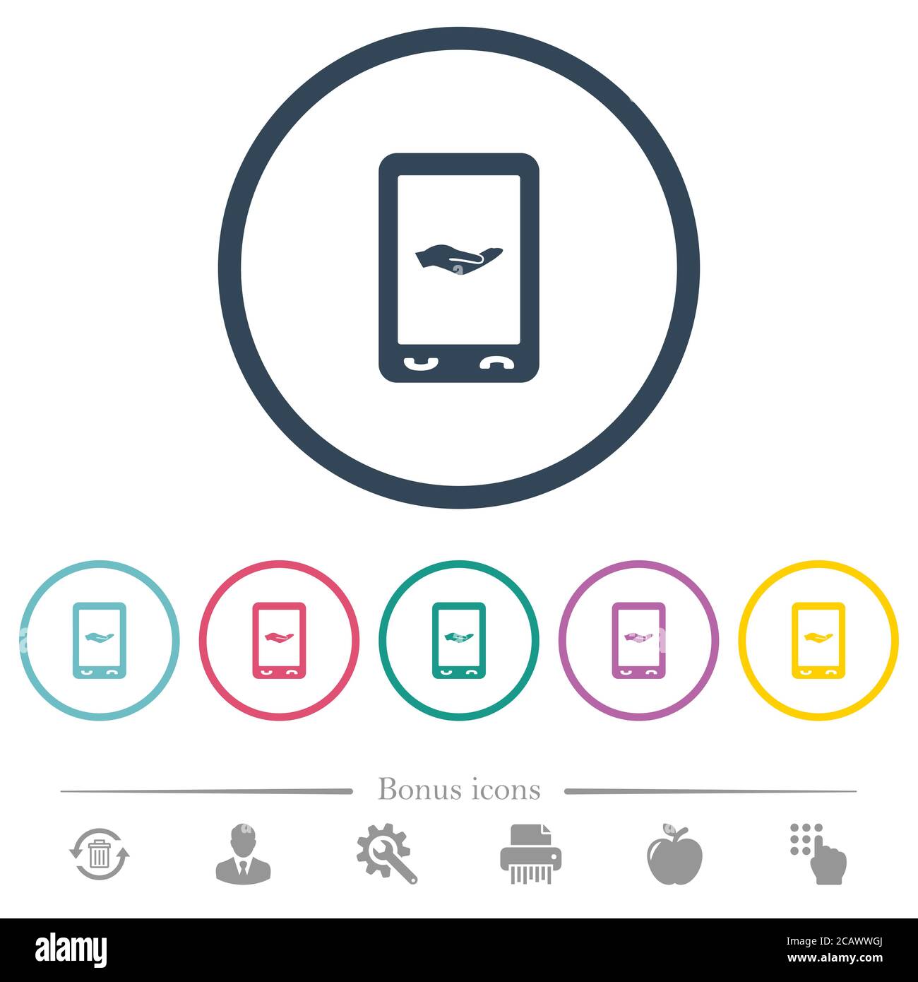 Mobile services flat color icons in round outlines. 6 bonus icons ...