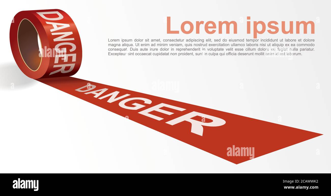 Red signal tape. Red warning tape with white text DANGER. Template for ...