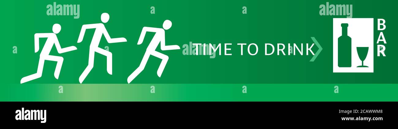 vector sign, Time to drink, people run to the bar Stock Vector Image ...