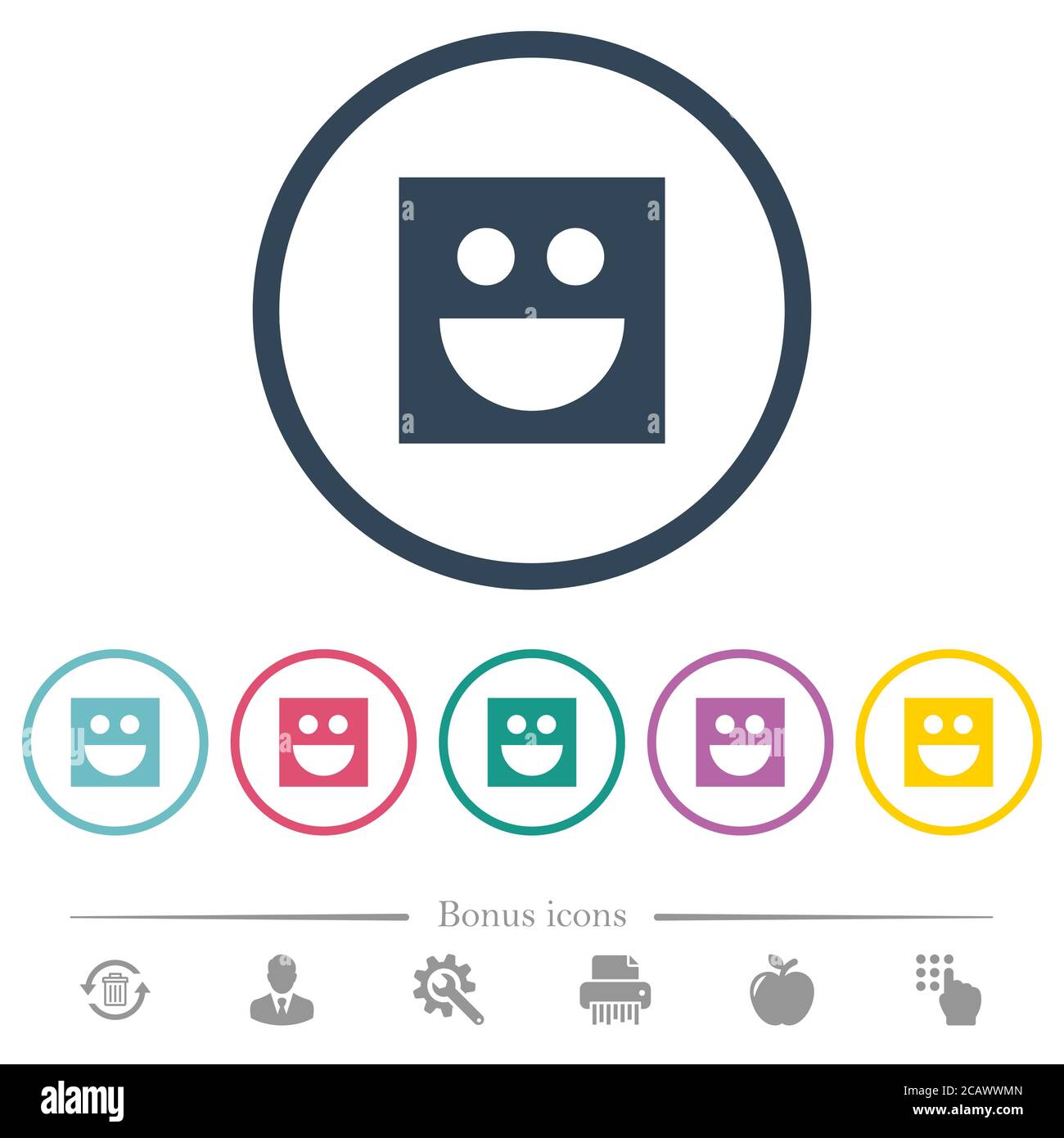 Smiley flat color icons in round outlines. 6 bonus icons included Stock ...