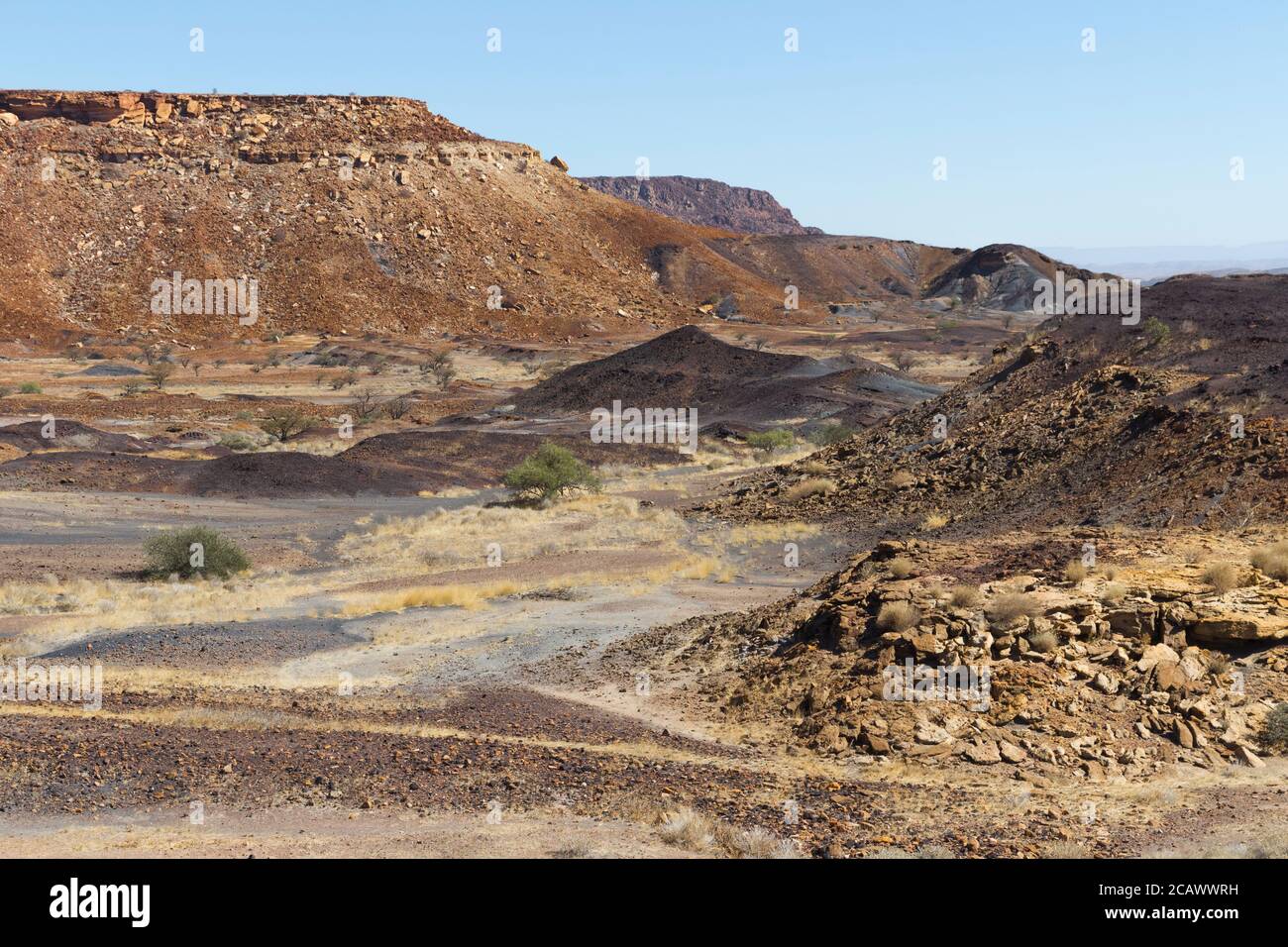 Landscape of the Burnt Mountain, near Twyfelfontein, in Damaraland ...