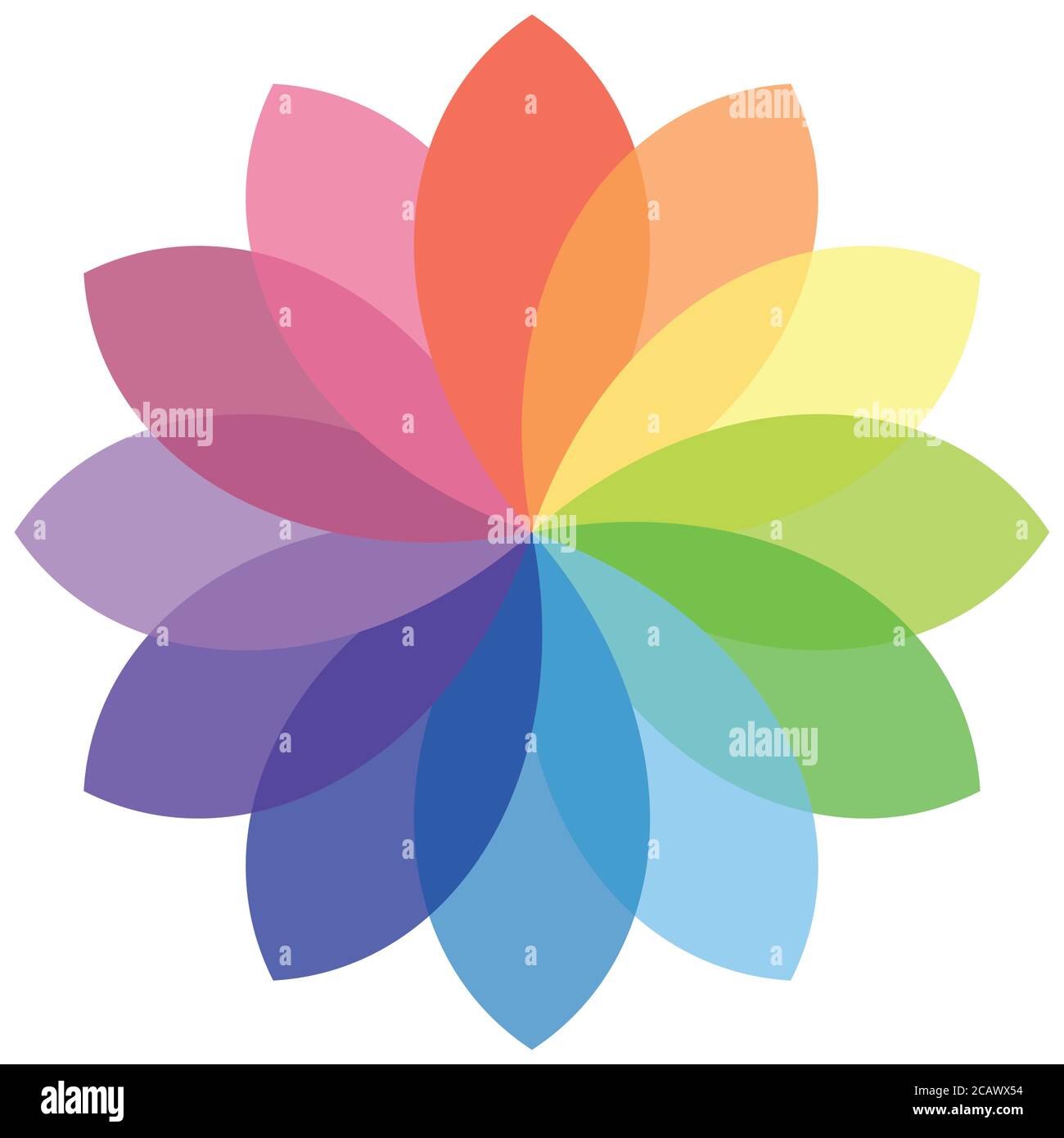Abstract flower logo. A stylized flower with multicolored petals a ...