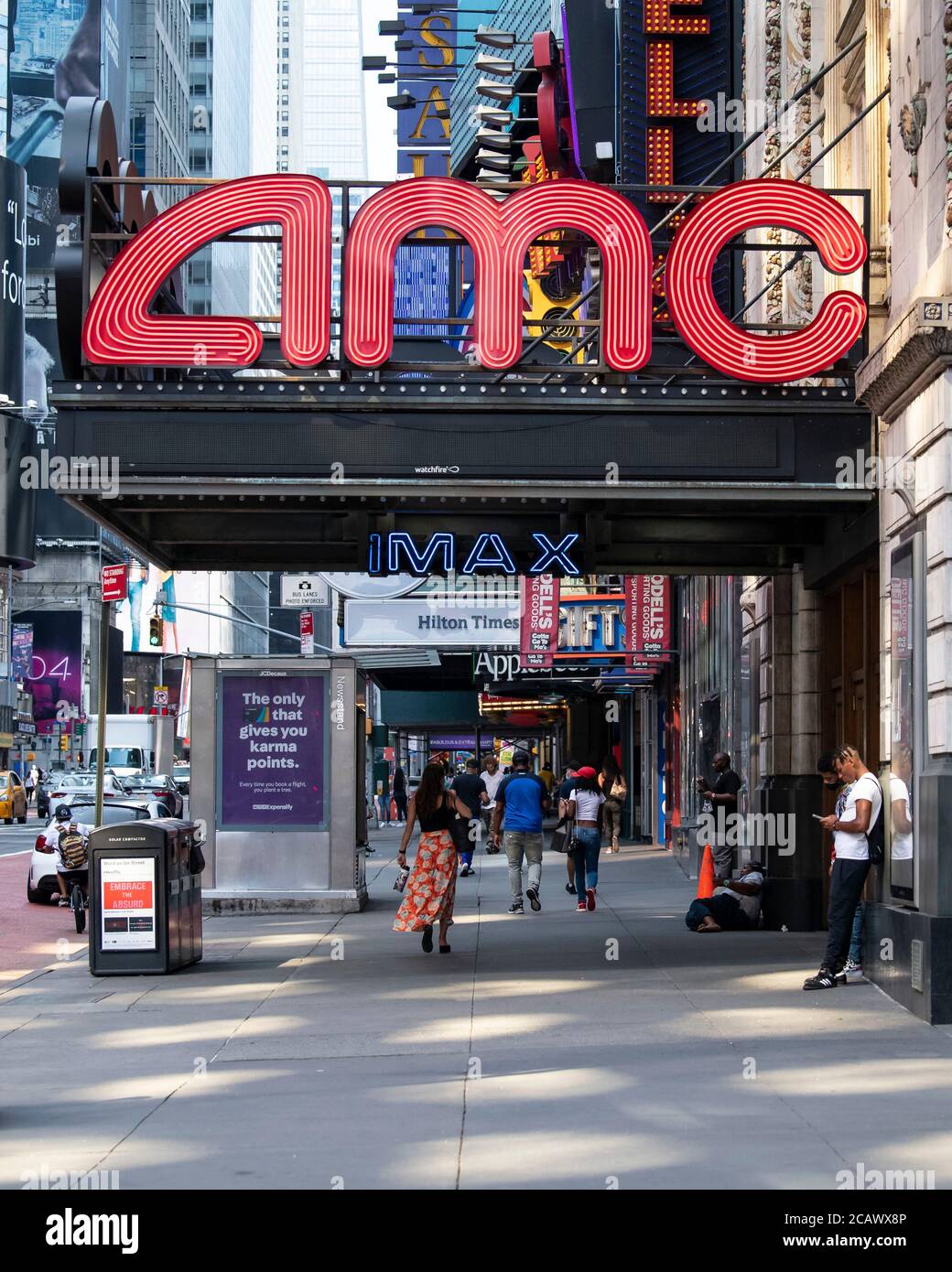 August 08, 2020: An overall view of the AMC movie theater marquee as it ...