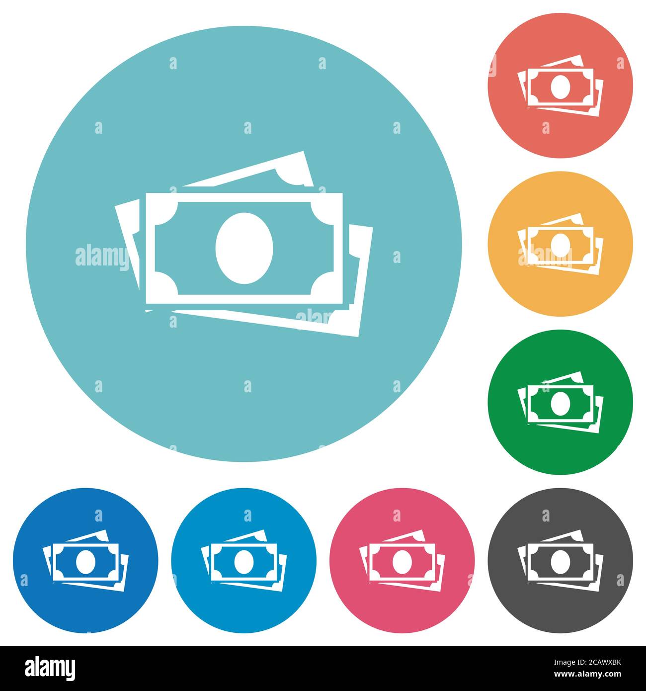 More banknotes flat white icons on round color backgrounds Stock Vector ...