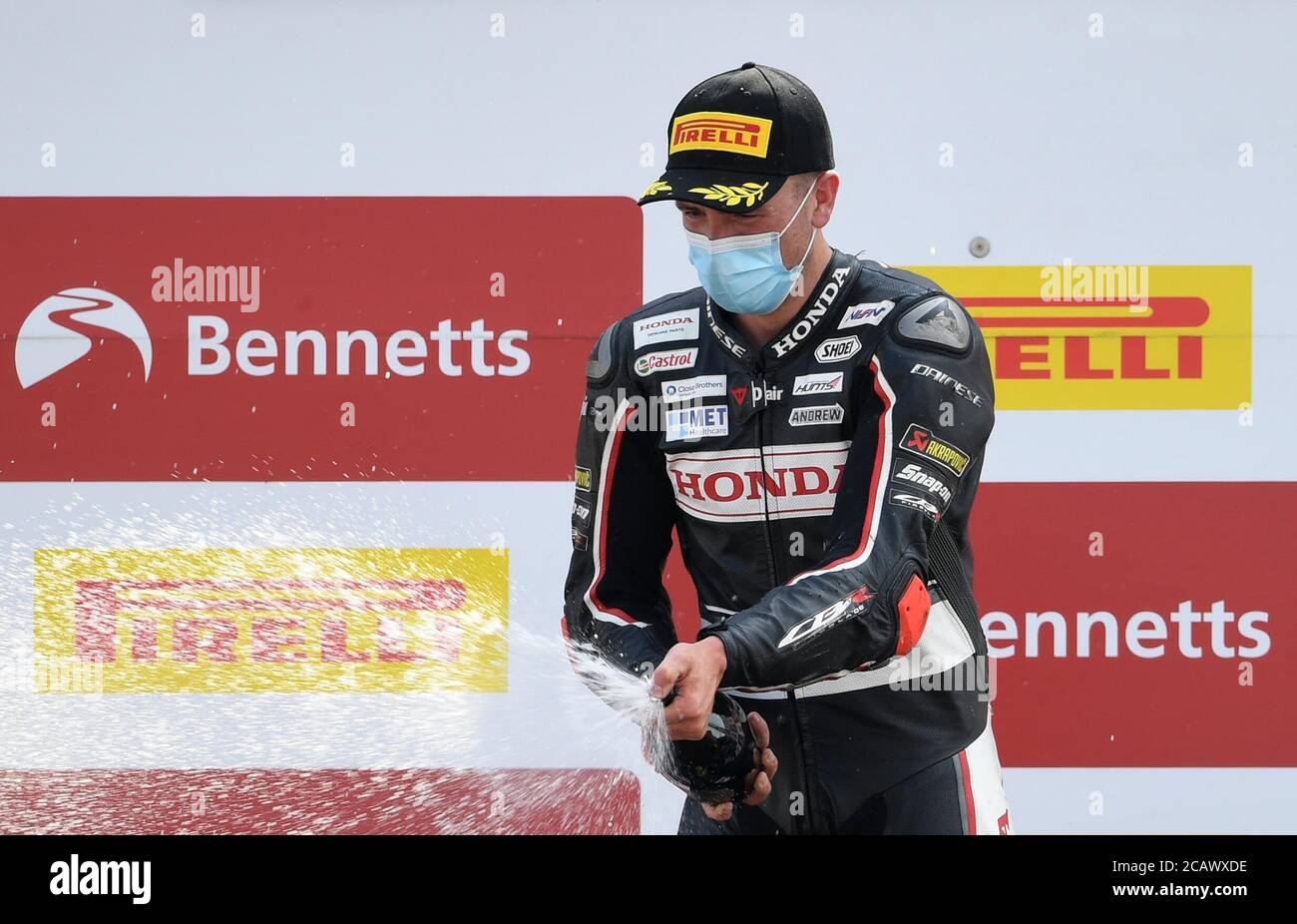 Honda Racing's Andrew Irwin celebrates winning race two at Donington ...