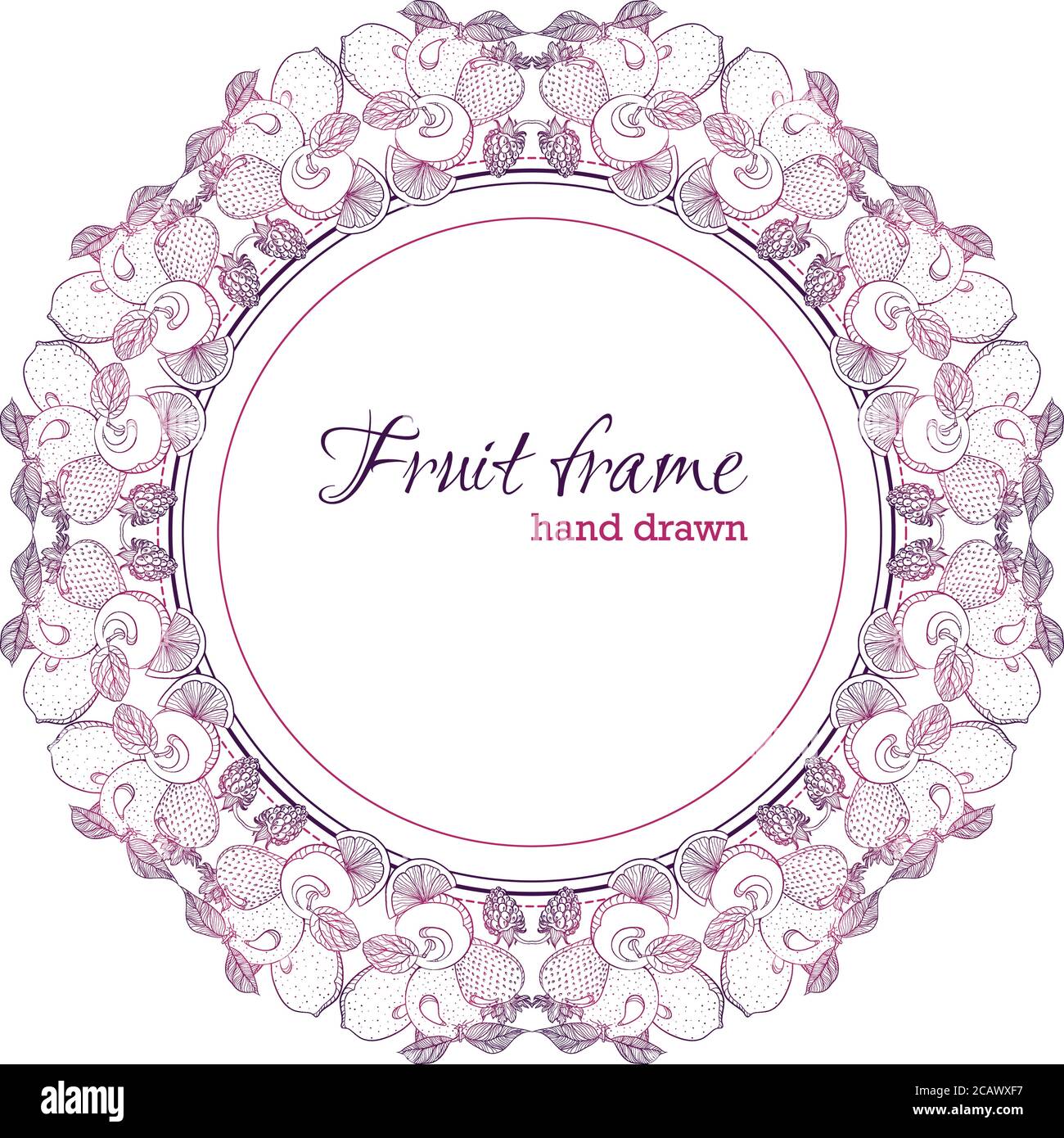 Round frame border pattern of organic fresh fruit, berry mix. Hand ...