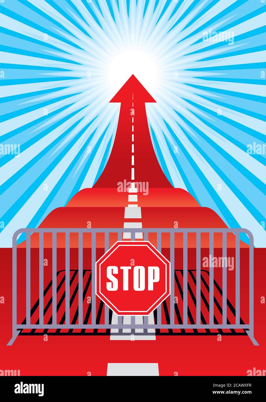 STOP sign, safety fence barrier with stop sign, Concept of the road to ...