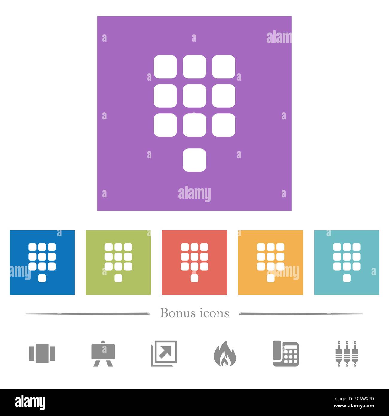 Dial pad flat white icons in square backgrounds. 6 bonus icons included ...