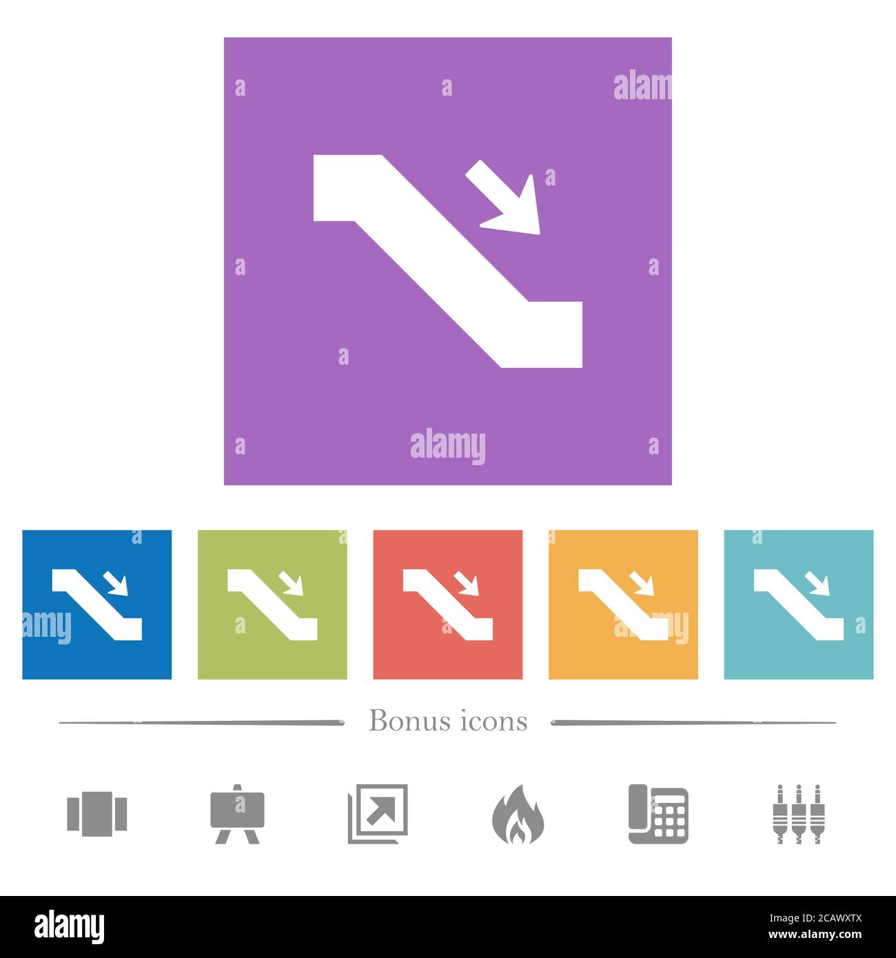 Escalator down sign flat white icons in square backgrounds. 6 bonus ...