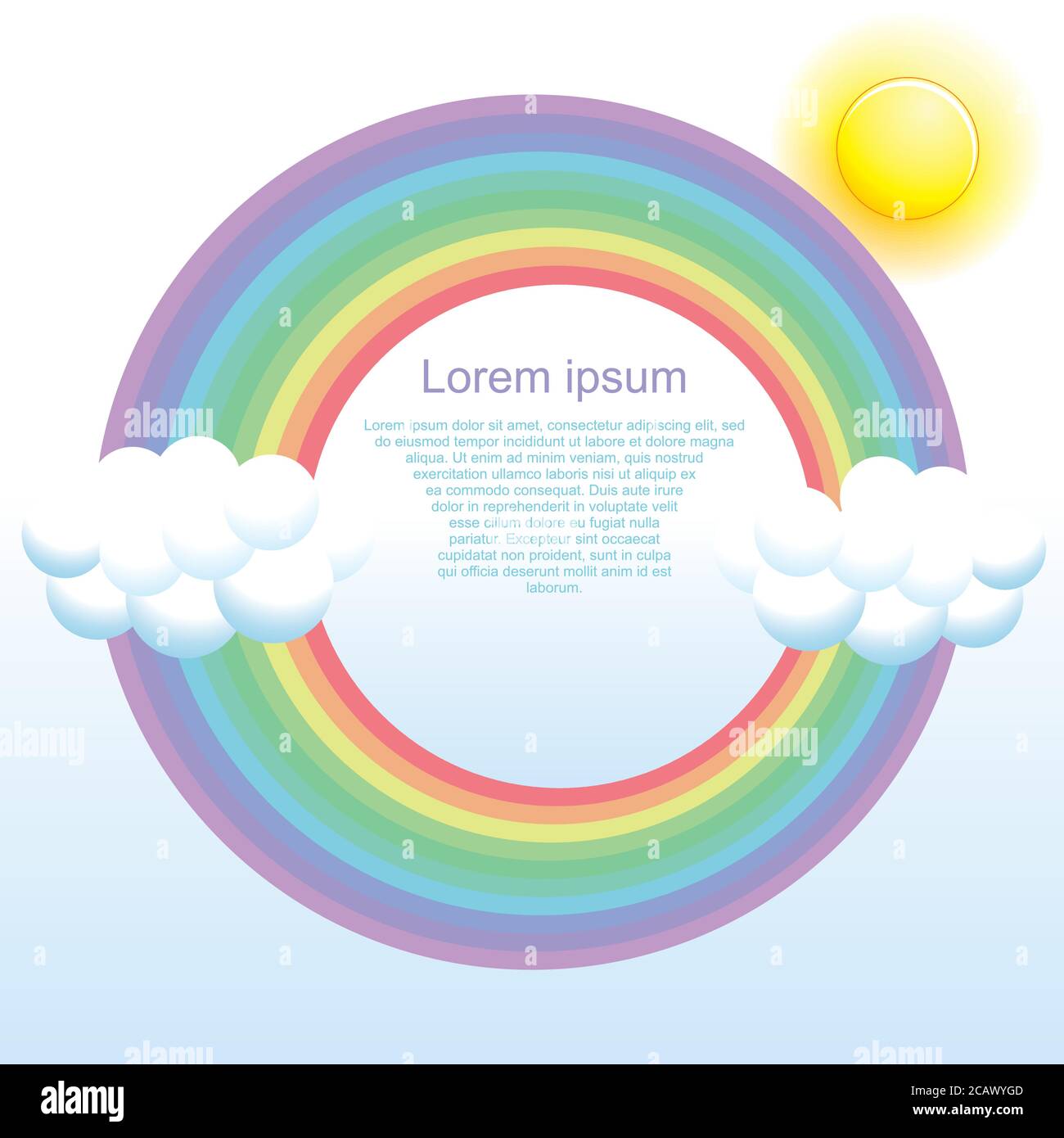 Rainbows, clouds, and sun. Design for poster, fabric, background and ...