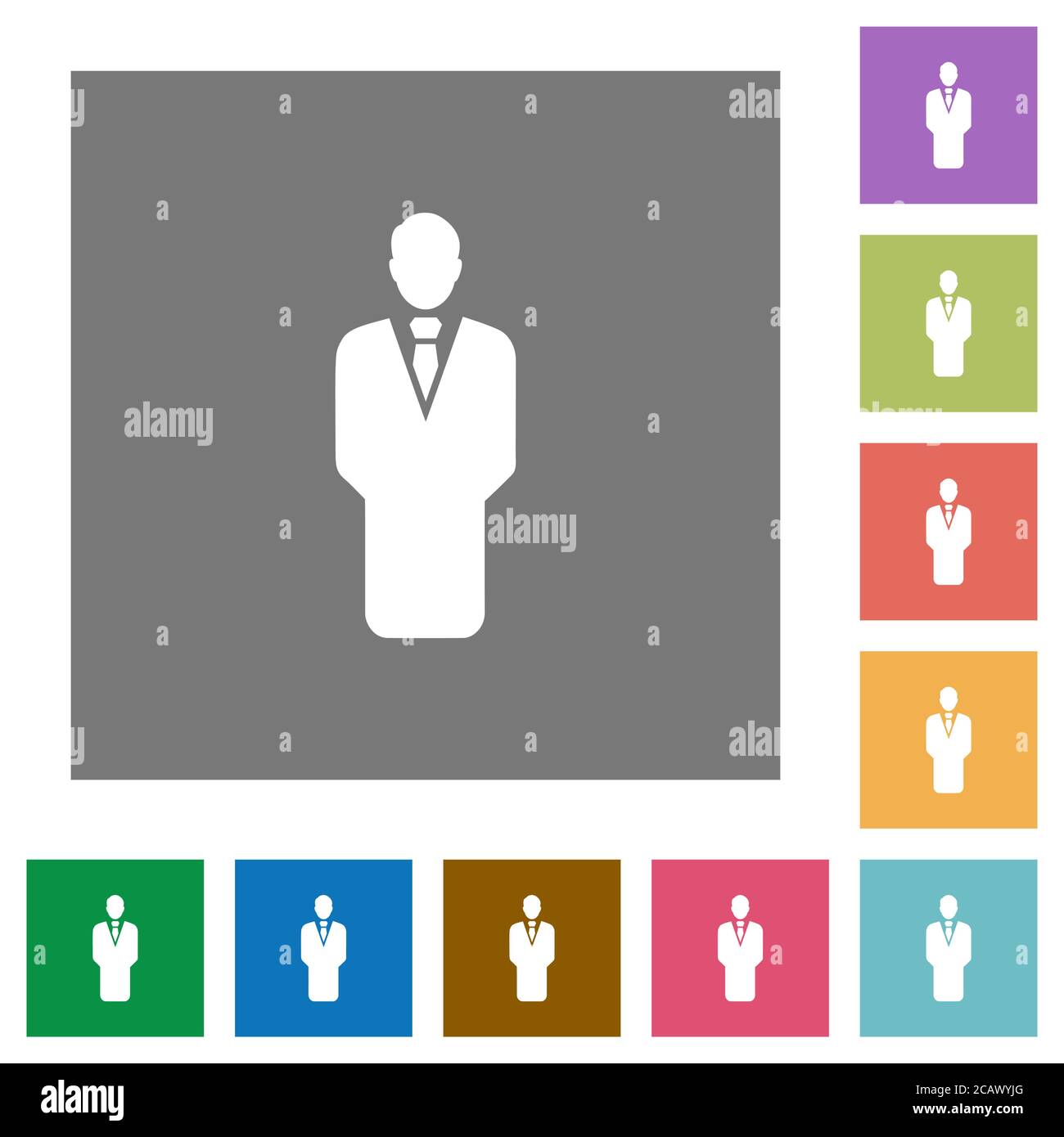 Businessman silhouette flat icons on simple color square backgrounds ...