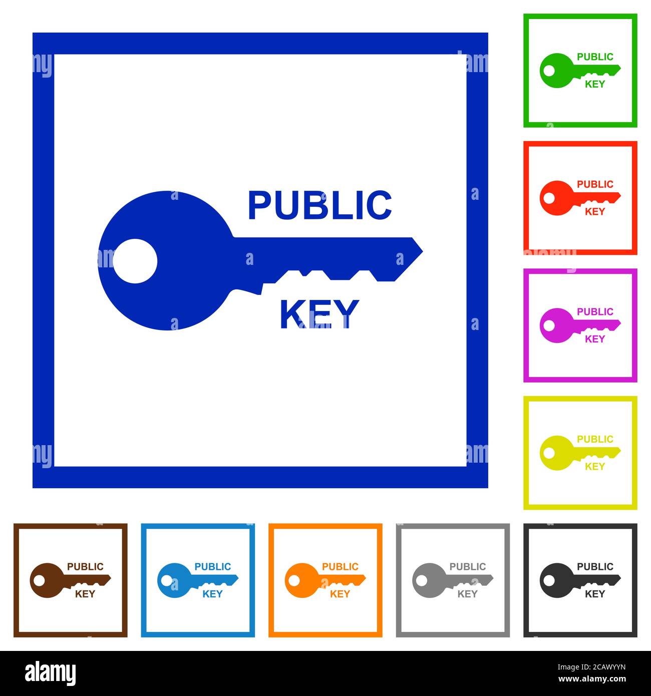 Public key flat color icons in square frames on white background Stock ...