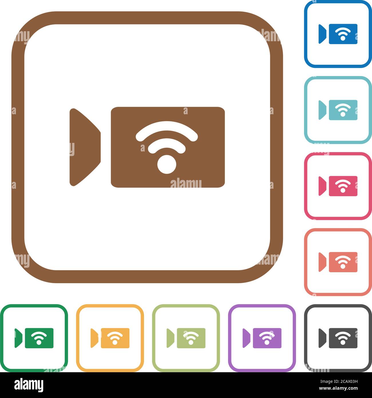 Wireless camera simple icons in color rounded square frames on white ...